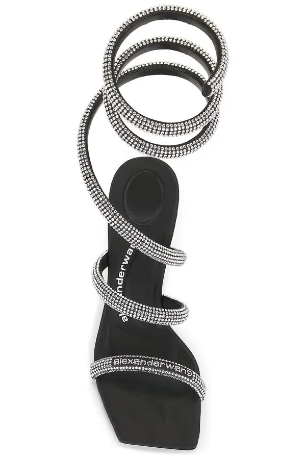Alexander Wang Julie Crystal Coil Sandal - Black & Silver