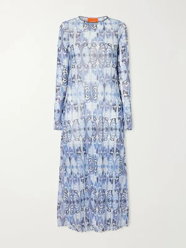La DoubleJ Slinky Swing Printed Chiffon Maxi Dress - Blue