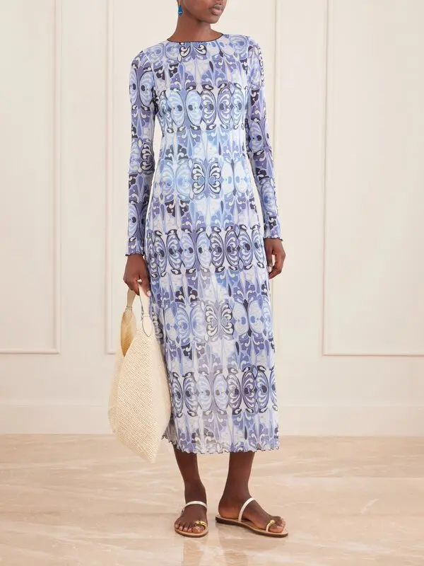 La DoubleJ Slinky Swing Printed Chiffon Maxi Dress - Blue