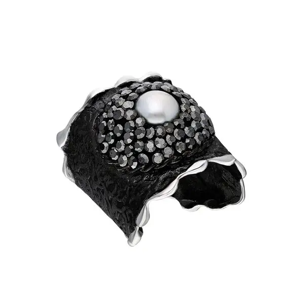 NOWART JEWELRY 18k Gold Plated Sterling Silver Hematite And Pearl Ring - Black