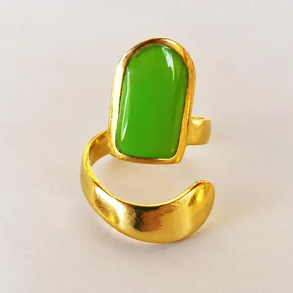NOWART JEWELRY 18k Gold Plated Sterling Silver Enamel Nail Ring - Green
