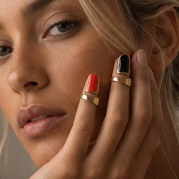 NOWART JEWELRY 18k Gold Plated Sterling Silver Enamel Nail Ring - Red