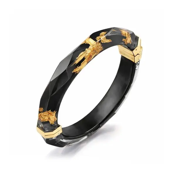 GOLD & HONEY Black / Gold 24k Gold Leaf Lucite Bangle In Black
