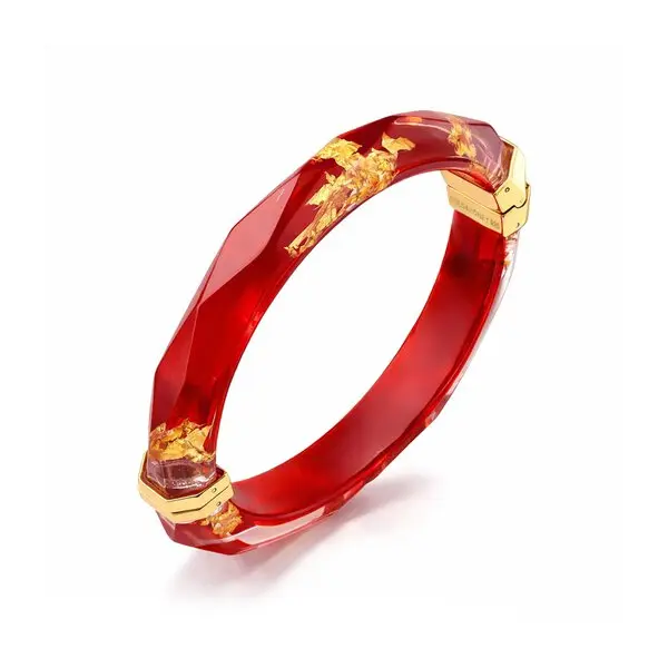 GOLD & HONEY 24k Gold Leaf Lucite Bangle - Gold/red