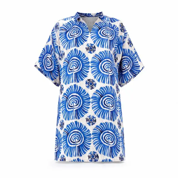 CASA ATELIER BY FERDINANDO FUSCO White / Blue Bali Cozy Dress In Linen - White/blue