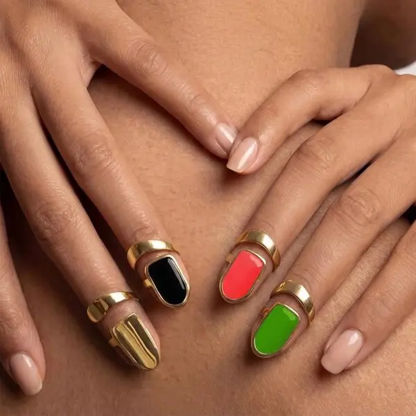 NOWART JEWELRY Handcrafted Flat Nail Ring With Enamel Detailing - Gold
