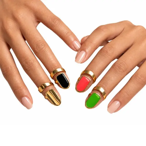 NOWART JEWELRY Handcrafted Flat Nail Ring With Enamel Detailing - Gold