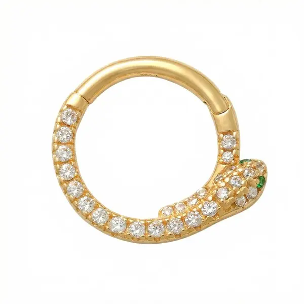 Zahav Jewelry 10k Solid Snake Cz Pave Clicker Hoop - Gold