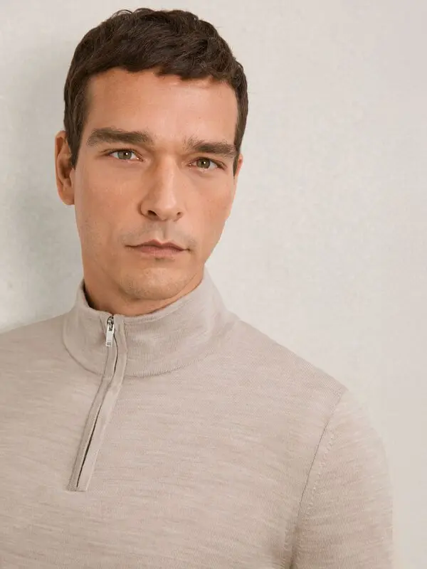 REISS Blackhall Merino Wool Half-zip Funnel Neck Jumper