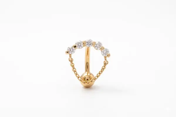 Zahav Jewelry 14k Yellow Cubic Zirconia Chain Curved Barbell