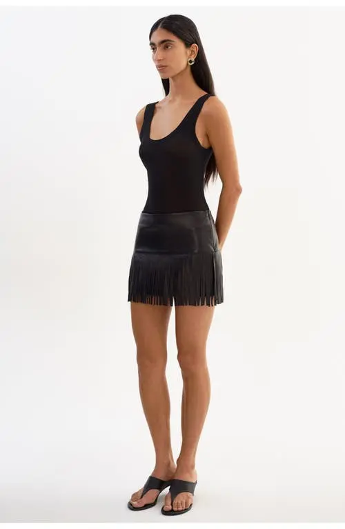 LAMARQUE Hunter | Leather Fringe Skirt - Black
