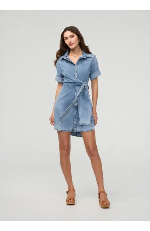 DUER Performance Denim Lite Wrap Shirt Dress - Light-stone