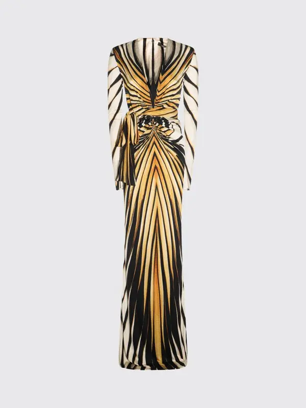 Roberto Cavalli Slim Fit Abstract Print Long-sleeved Gown