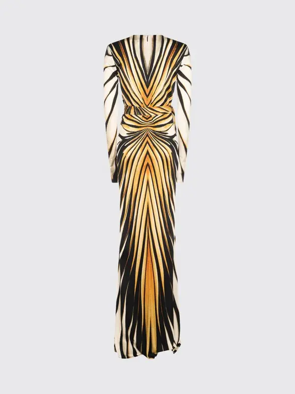 Roberto Cavalli Slim Fit Abstract Print Long-sleeved Gown