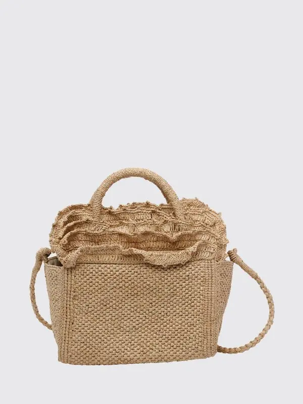 IBELIV Laguna Raffia Handbag With Ruffles And Braided Strap - Beige
