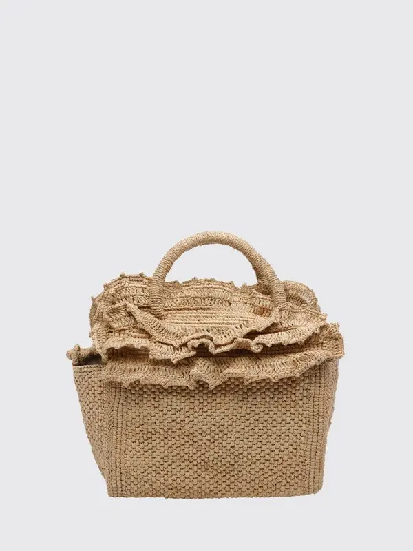 IBELIV Laguna Raffia Handbag With Ruffles And Braided Strap - Beige