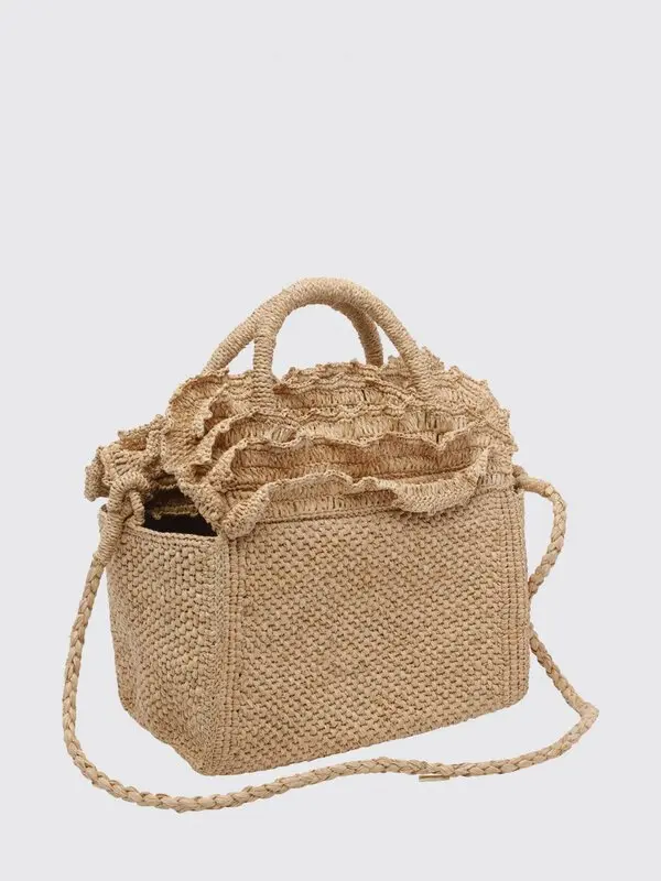 IBELIV Laguna Raffia Handbag With Ruffles And Braided Strap - Beige