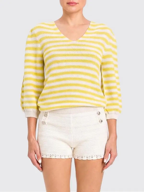 TWINSET Striped Cotton-blend V-neck Jumper With Long Sleeves - Lime