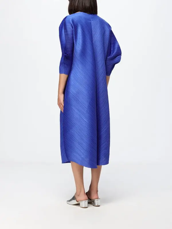 Issey Miyake Pleated Crêpe Midi Dress With Balloon Sleeves - Gnawed Blue