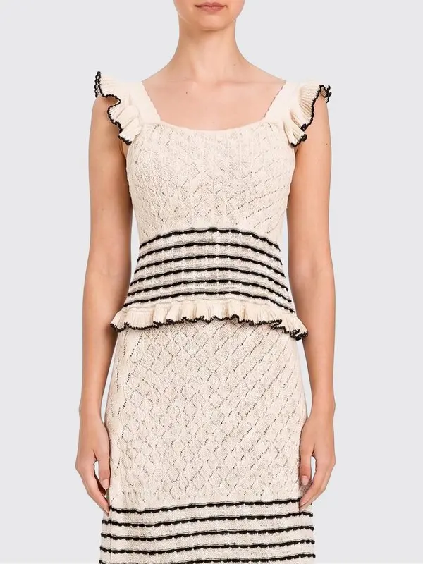 TWINSET U & B Linen Knit Top With Ruffled Hem