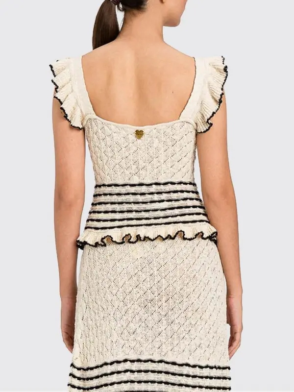 TWINSET U & B Linen Knit Top With Ruffled Hem