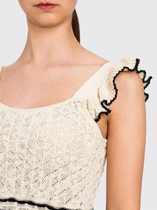 TWINSET U & B Linen Knit Top With Ruffled Hem