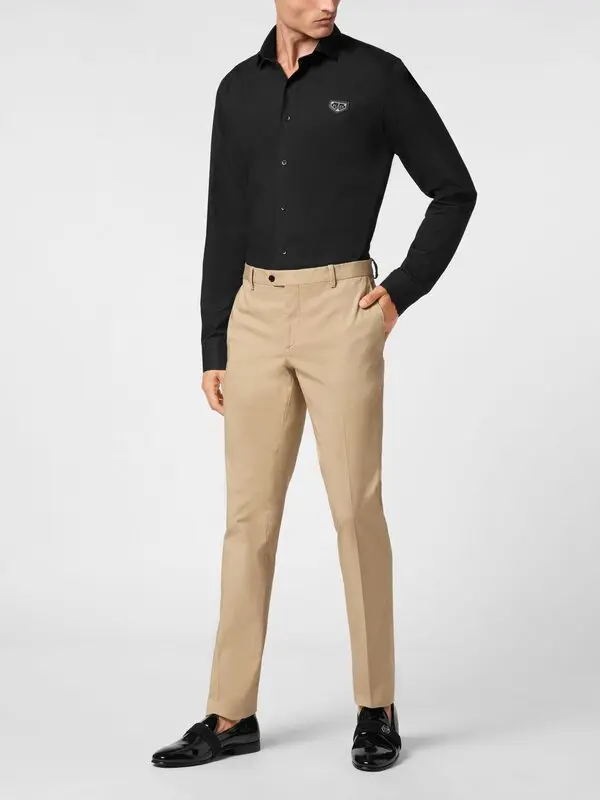 Philipp Plein Slim Fit Stretch Cotton Tailored Trousers With Rear Logo