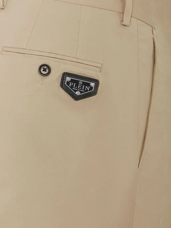 Philipp Plein Slim Fit Stretch Cotton Tailored Trousers With Rear Logo