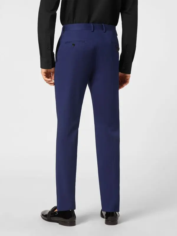 Philipp Plein Slim Fit Stretch Cotton Tailored Trousers With Rear Logo - Blue