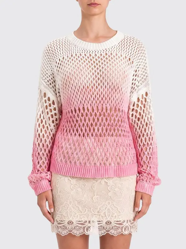 TWINSET Mesh Cotton Knit Top - Pink