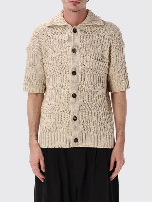 ROBERTO COLLINA Classic Collar Short-sleeved Cardigan In Cotton - Beige