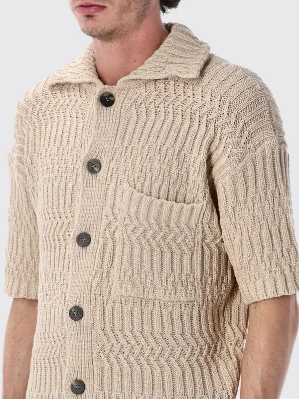 ROBERTO COLLINA Classic Collar Short-sleeved Cardigan In Cotton