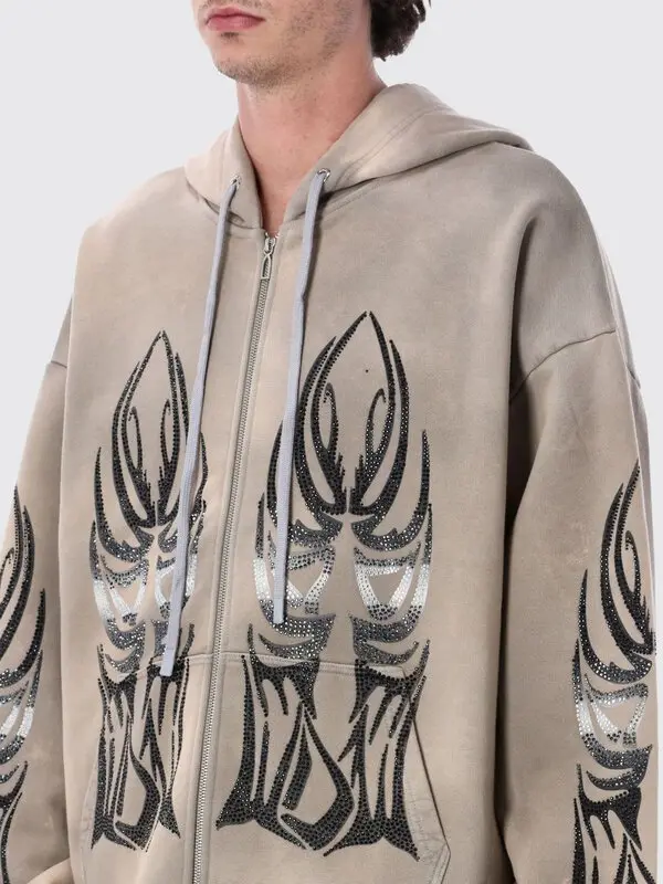 WHO DECIDES WAR Embroidered And Rhinestone Zipped Hoodie In Jersey
