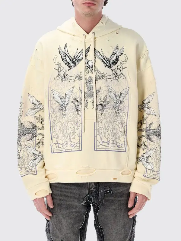WHO DECIDES WAR Relaxed Fit Distressed Cotton Hoodie With Graphic Print