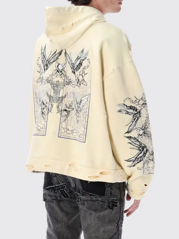 WHO DECIDES WAR Relaxed Fit Distressed Cotton Hoodie With Graphic Print