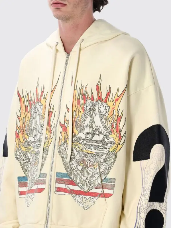 WHO DECIDES WAR Graphic Print Zipped Cotton Hoodie With Relaxed Fit