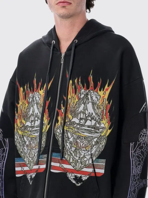 WHO DECIDES WAR Printed Cotton Jersey Zipped Hoodie With Relaxed Fit