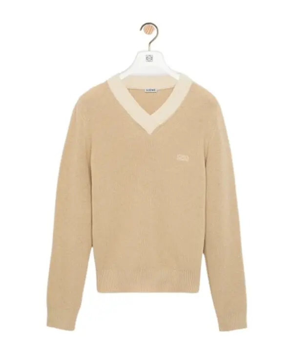 Loewe Long-sleeved V-neck Sweater - Beige/white