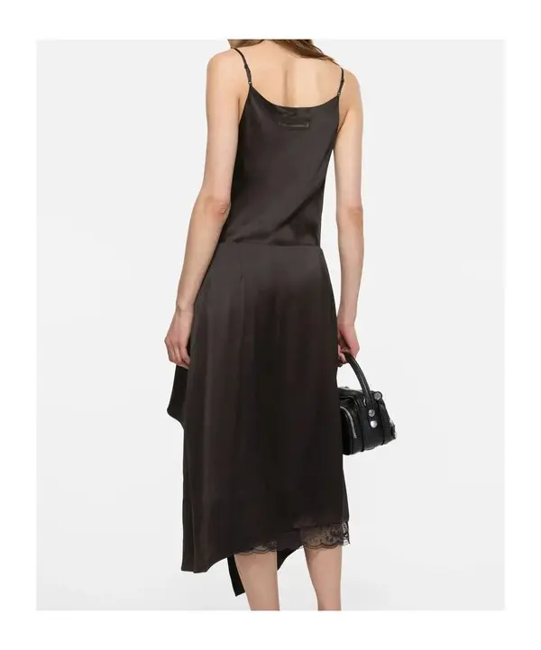Acne Studios Draped Lace-trim Midi Dress - Dark Brown