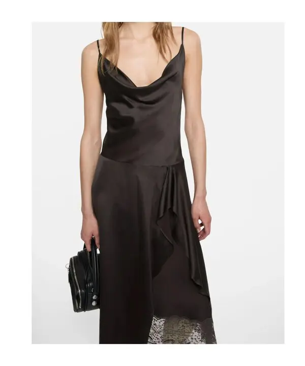 Acne Studios Draped Lace-trim Midi Dress - Dark Brown