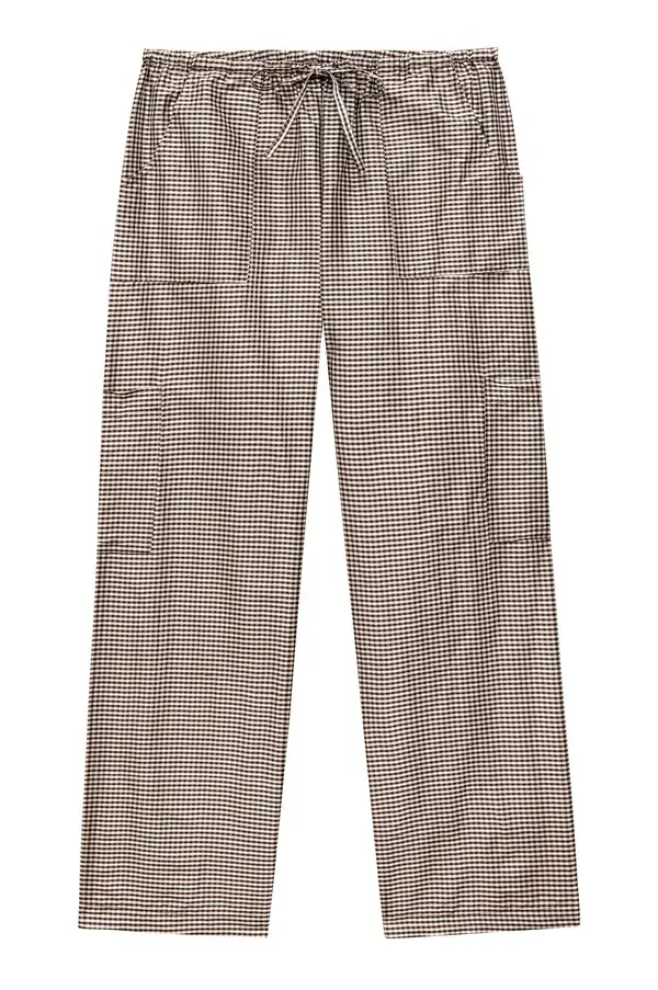 Donni. The Taffeta Drawstring Cargo Pant - Espresso Gingham