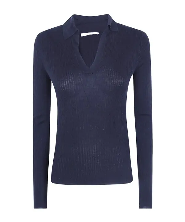 Max Mara Gergo Ribbed Knit Polo Top - Blue