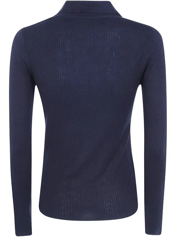 Max Mara Gergo Ribbed Knit Polo Top - Blue