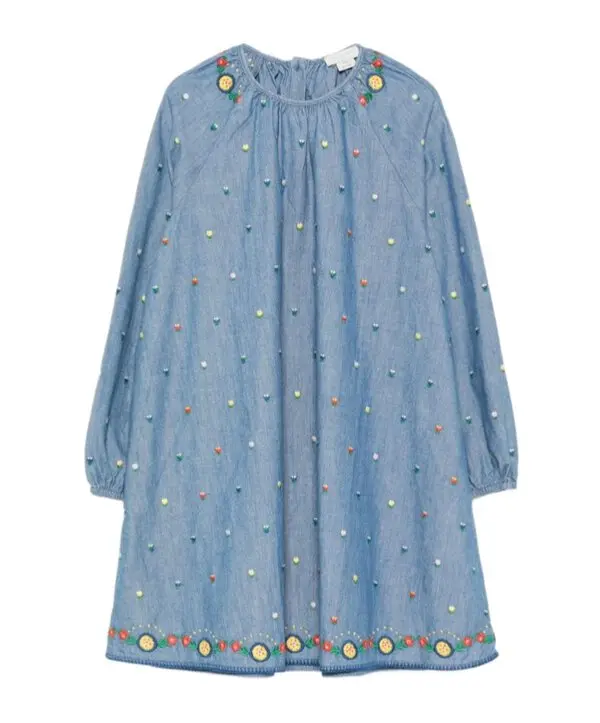 Stella McCartney Embroidered Long Sleeve Denim Dress