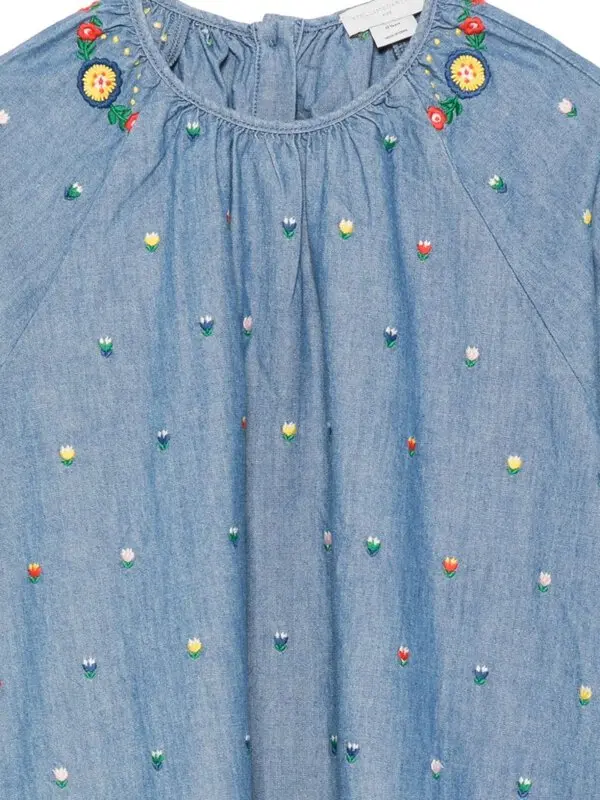 Stella McCartney Embroidered Long Sleeve Denim Dress