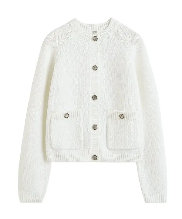 TOTEME Hammered Button Cotton Cardigan - White
