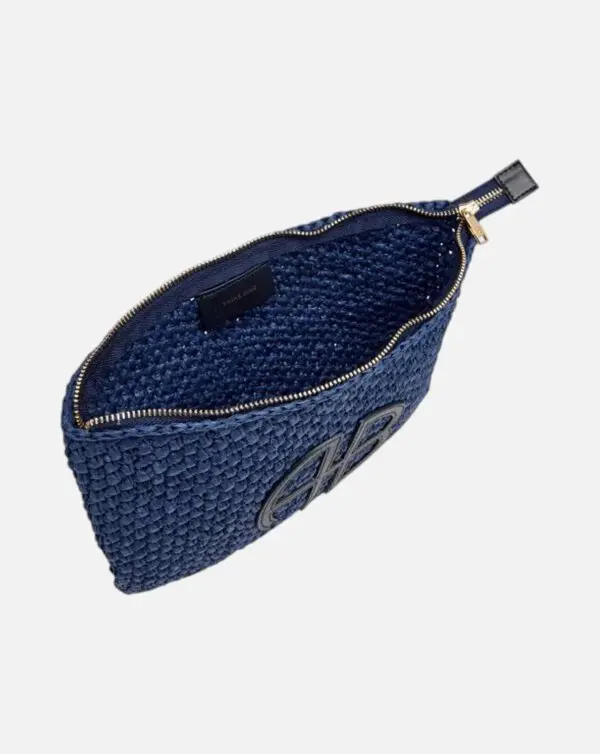 ANINE BING Rio Woven Logo Clutch Bag - Navy Blue