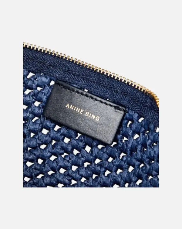 ANINE BING Rio Woven Logo Clutch Bag - Navy Blue