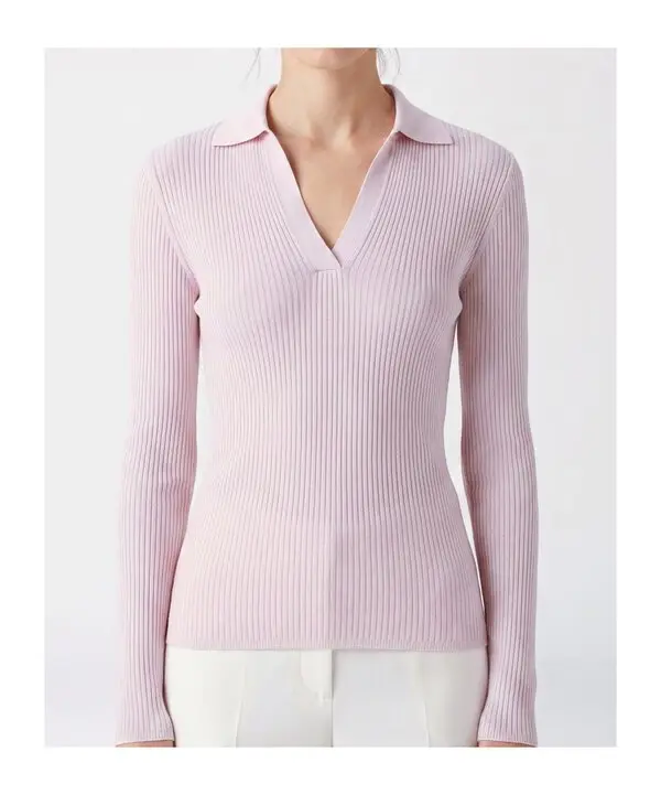 Max Mara Gergo Ribbed Polo Knit Top - Purple