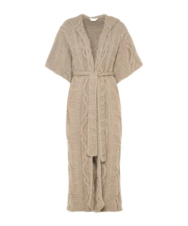 Malo Cable-knit Hooded Coat - Walnut